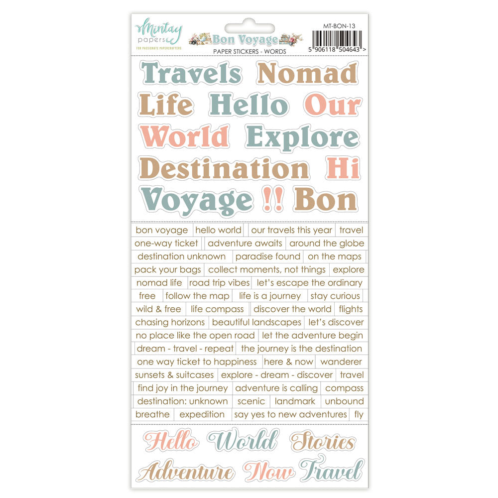 Bon Voyage Sticker Sheet - Words – The Scrap Room