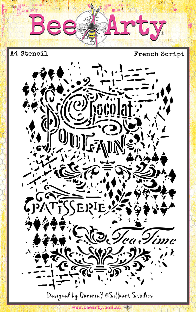 French Script - A4 Stencil – The Scrap Room